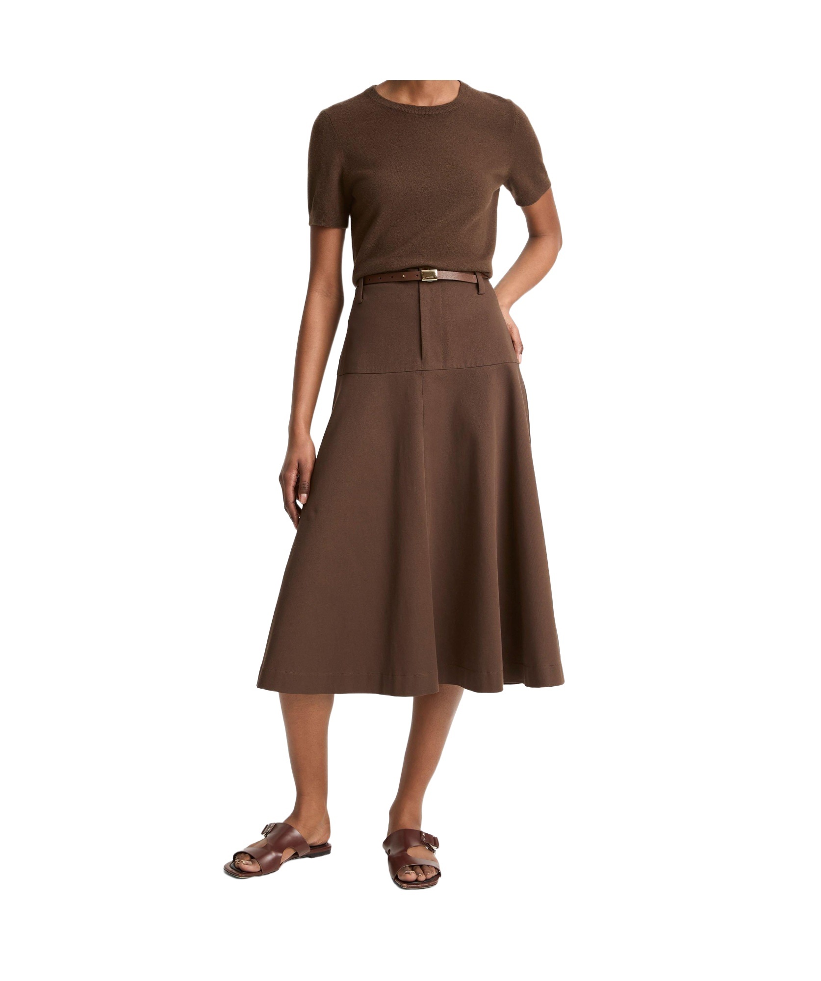 VINCE Vince Belted A-Line Midi Skirt